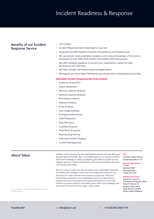 Incident Readiness & Response Datasheet Incident Readiness & Response Datasheet